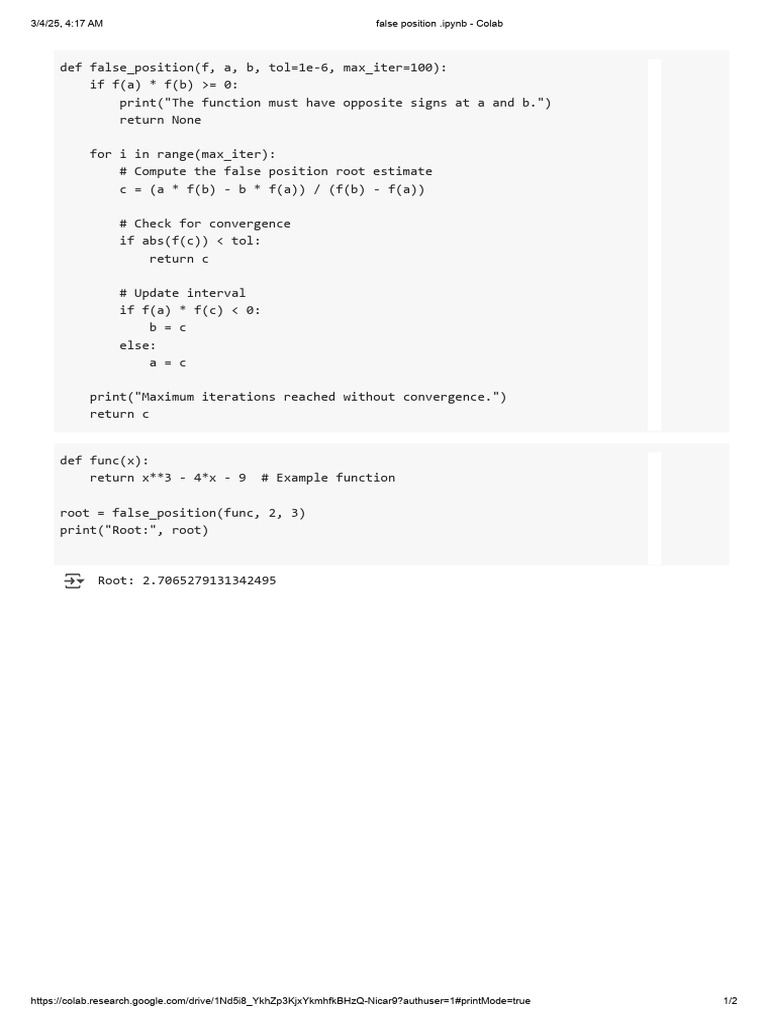 False Position .Ipynb - Colab | PDF
