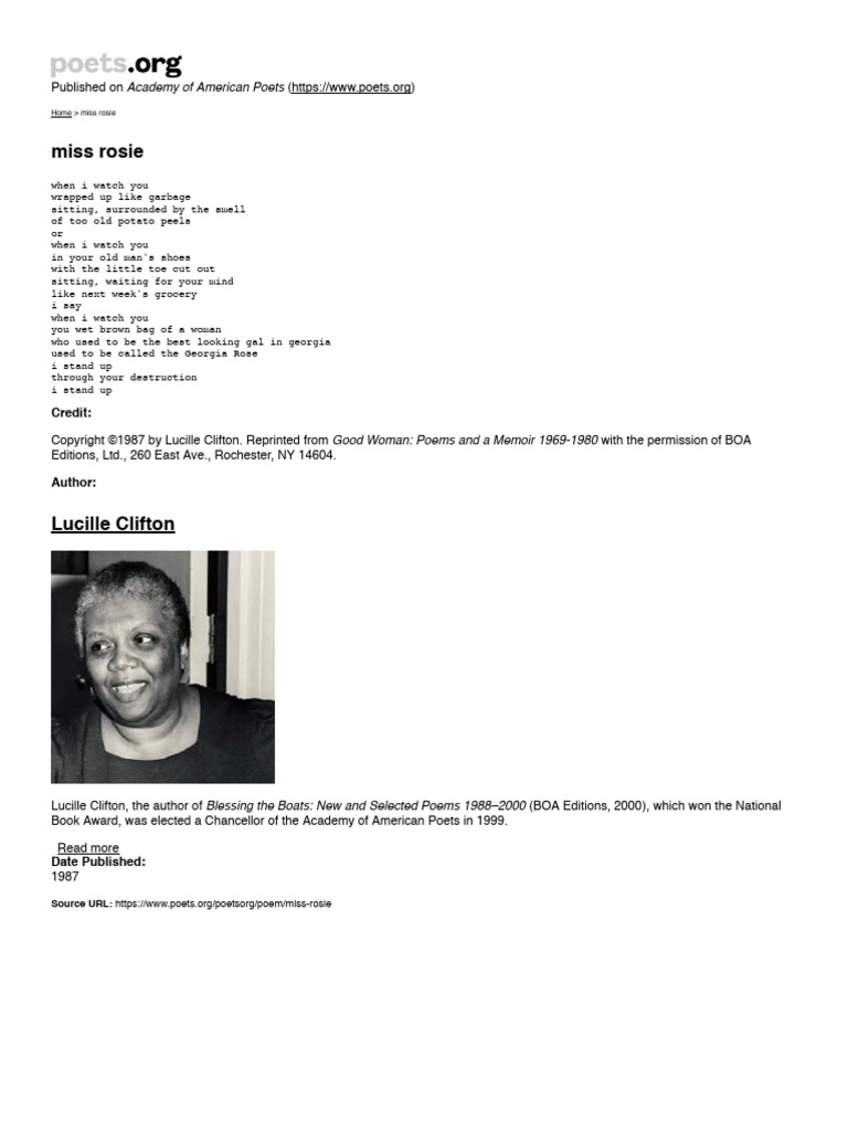 Miss Rosie: A Poem by Lucille Clifton | PDF
