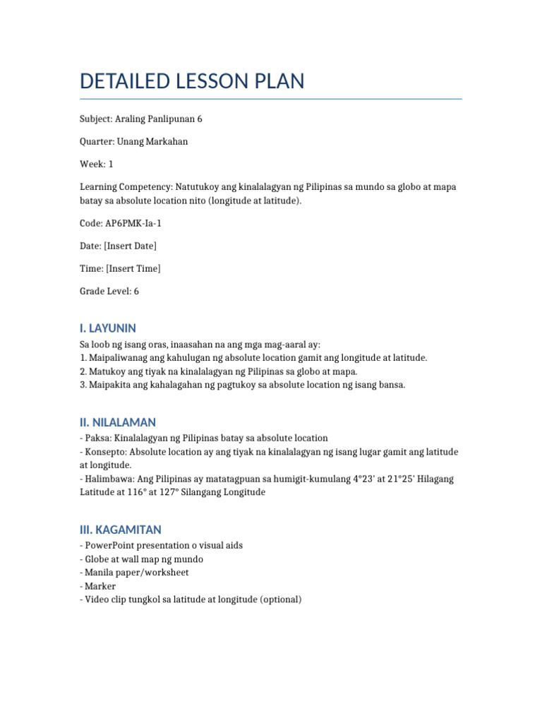 Lesson Plan Absolute Location | PDF