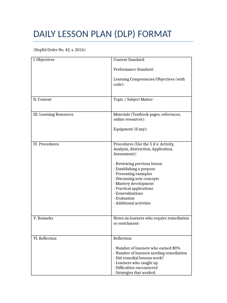 Daily Lesson Plan Form Format | PDF
