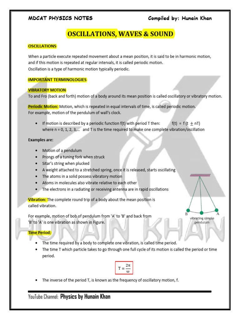 Oscillation-Waves-Sound - MDCAT Physics Notes by HK | PDF | Waves ...