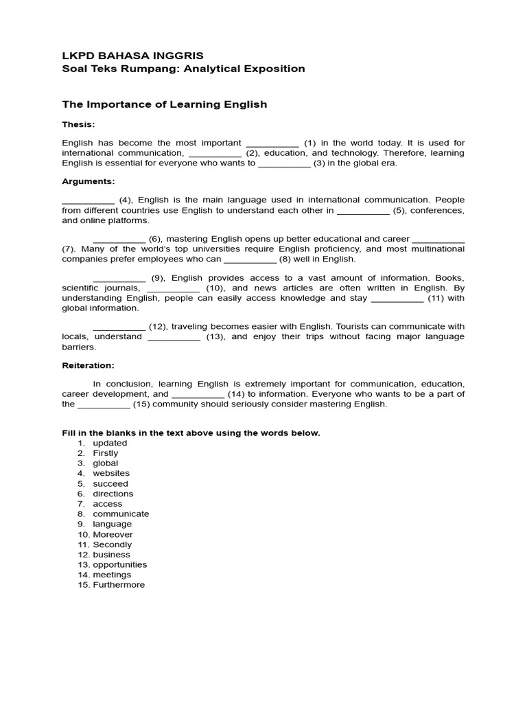 LKPD Analytical Exposition Teks Rumpang | PDF