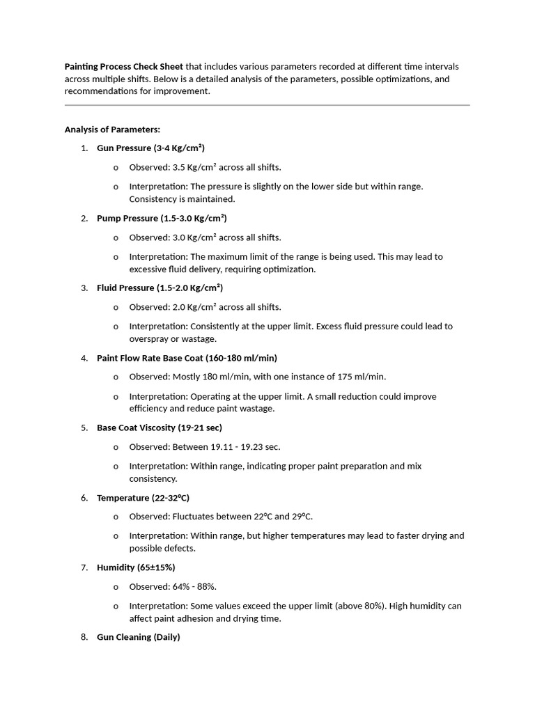 Painting Process Check List Sheet Analysis 5 | PDF | Viscosity | Humidity