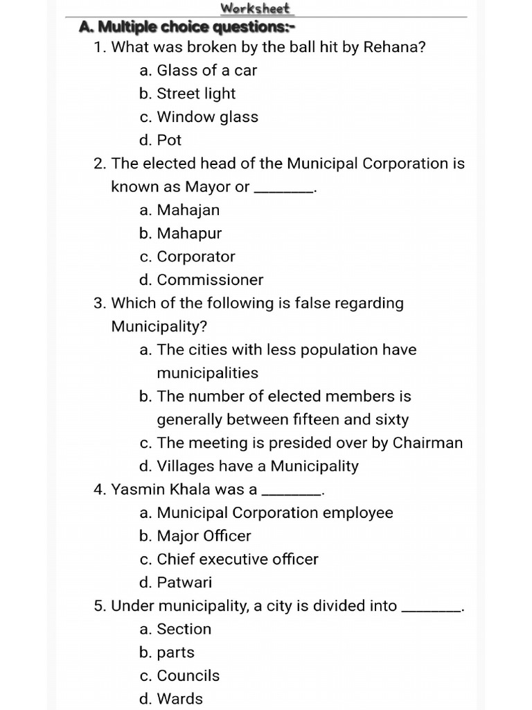 Worksheet Class 6 Civics Ch-6 | PDF