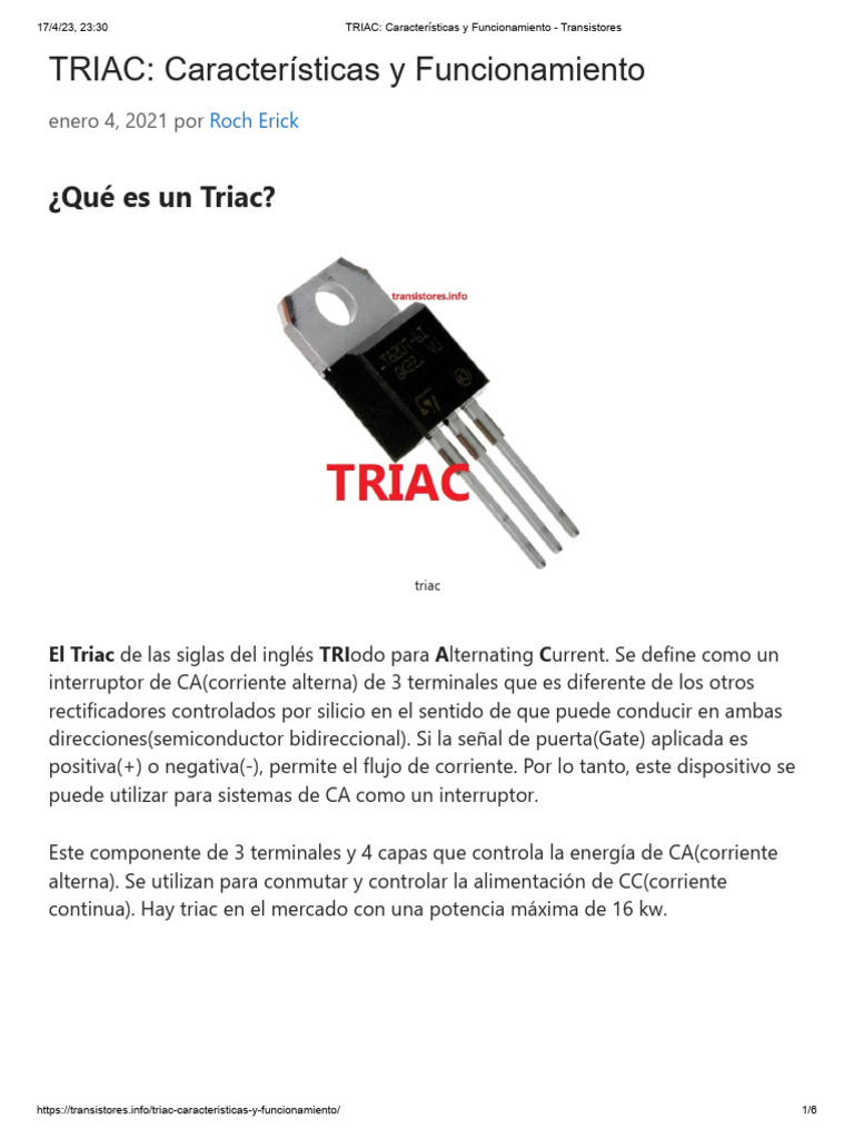 TRIAC_ Características y Funcionamiento - Transistores | PDF ...
