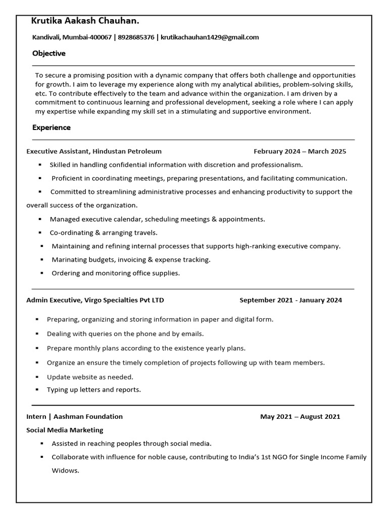 Krutika Aakash Chauhan (Resume) | PDF | Business