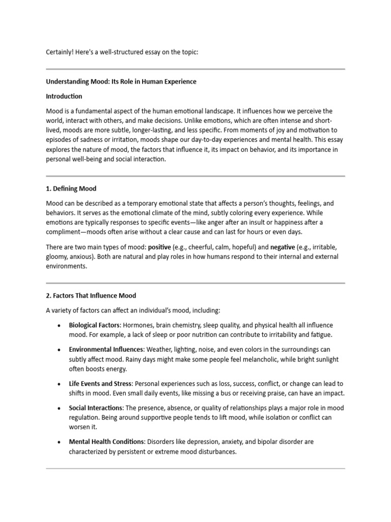 3 Understanding Mood Its Role in Human Experience | PDF | Mental Health ...