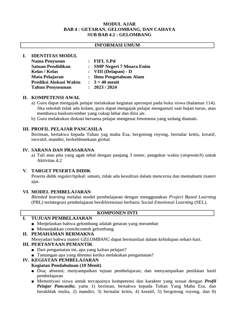 Modul Ajar 1 Pertemuan | PDF