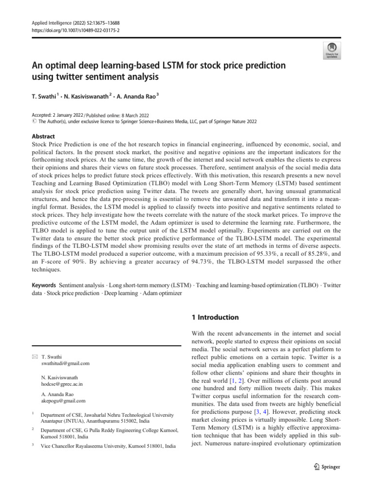 An Optimal Deep Learning-Based LSTM For Stock Price Prediction Using ...