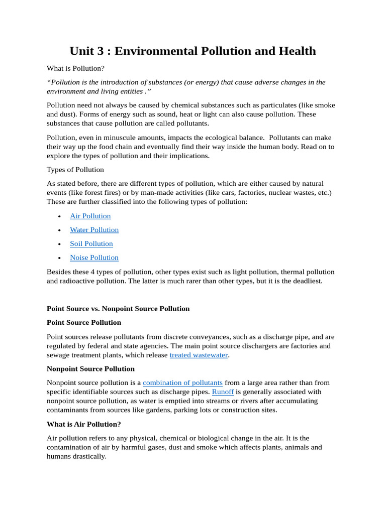 Unit III Env. Pollution and Health | PDF | Water Pollution | Air Pollution