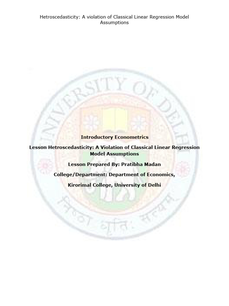 Hetroscedasticity A Violation of Classical Linear Regression Model Assumptions | PDF | Errors ...