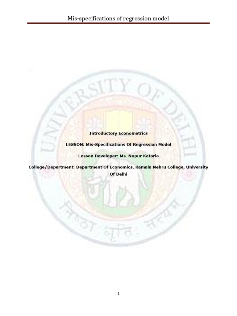 Mis-Specifications of Regression Model | PDF | Linear Regression ...