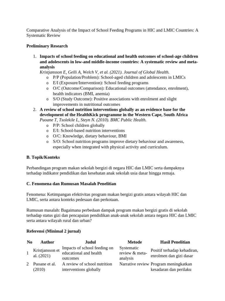 School Feeding Impact: HIC vs LMIC Analysis | PDF