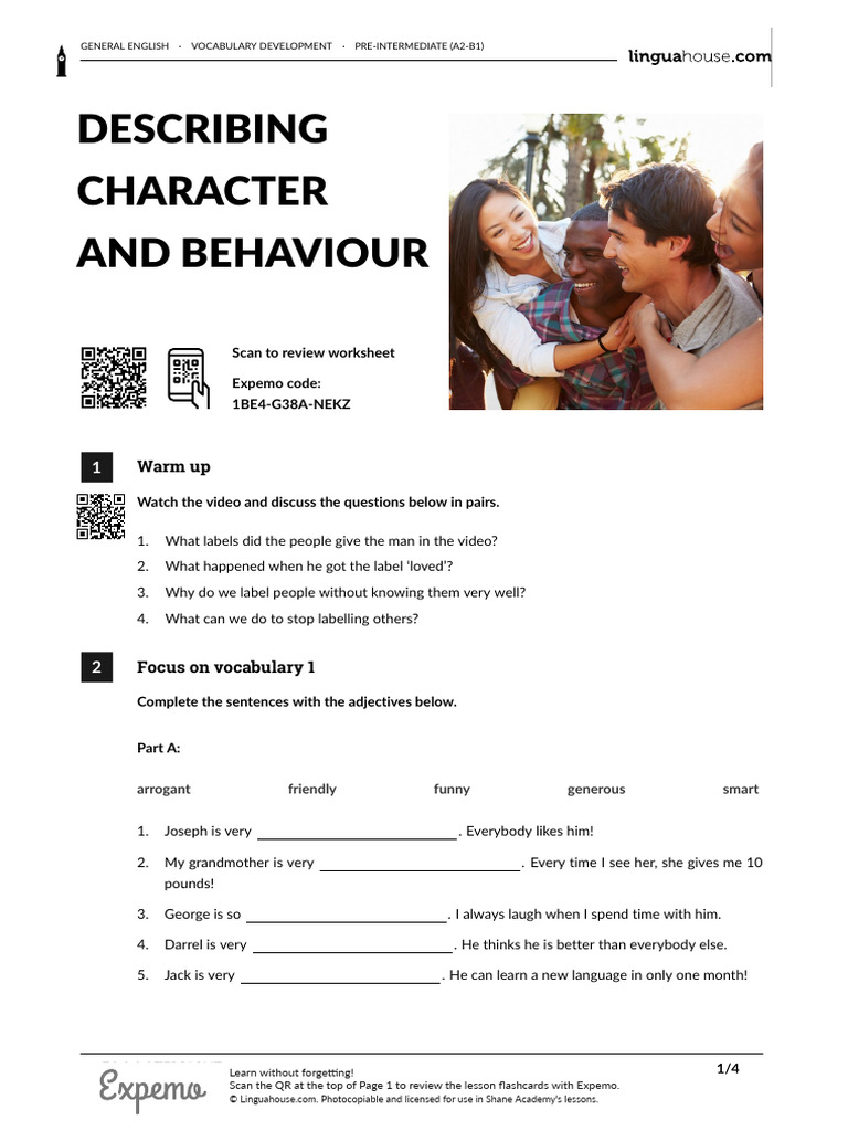 Vocabulary for Describing Character | PDF