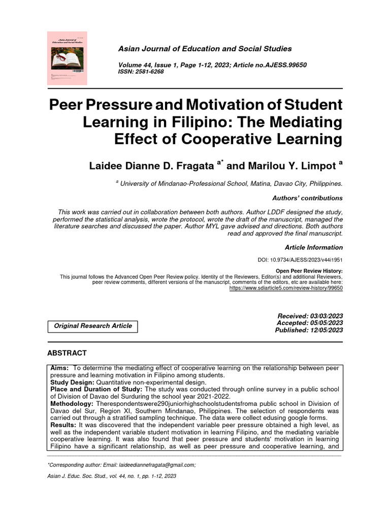 Peer Pressure and Motivation of Student | PDF | Motivation | Motivational