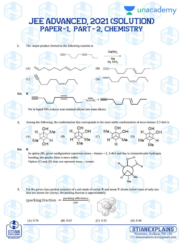 Jee Adv 2021 Paper I II Sol | PDF