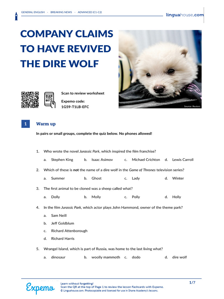 Company Claims To Have Revived The Dire Wolf British English Student ...
