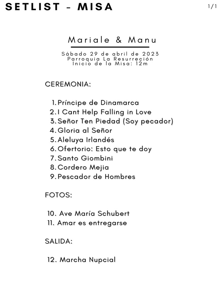 Setlist - Misa | PDF