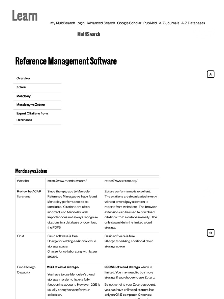 Mendeley Vs Zotero - Reference Management Software - ACAP Learning Resources at Australian ...