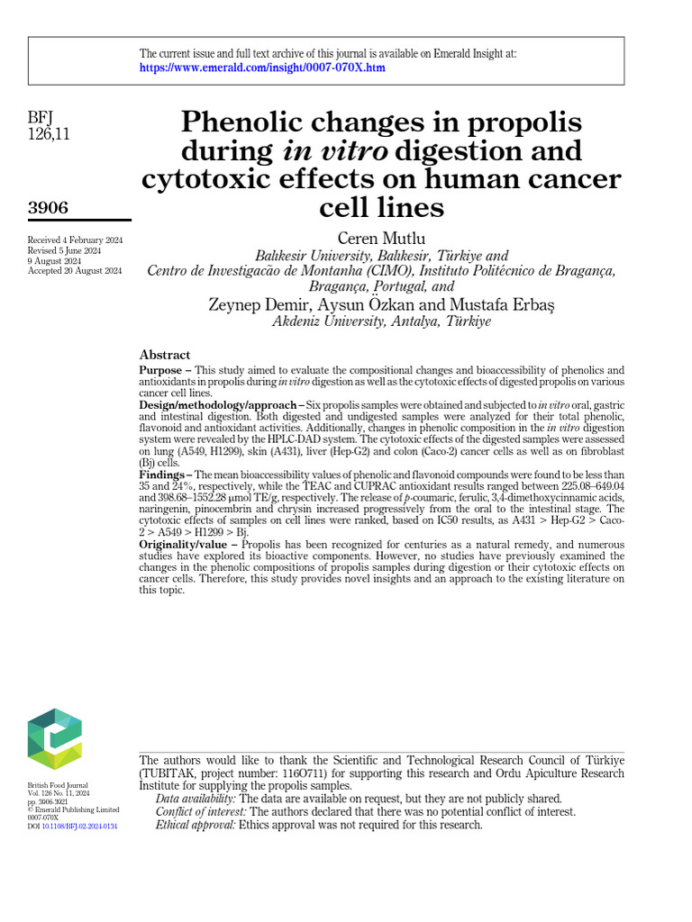 10 1108 - BFJ 02 2024 0134 | PDF | Polyphenol | Bees