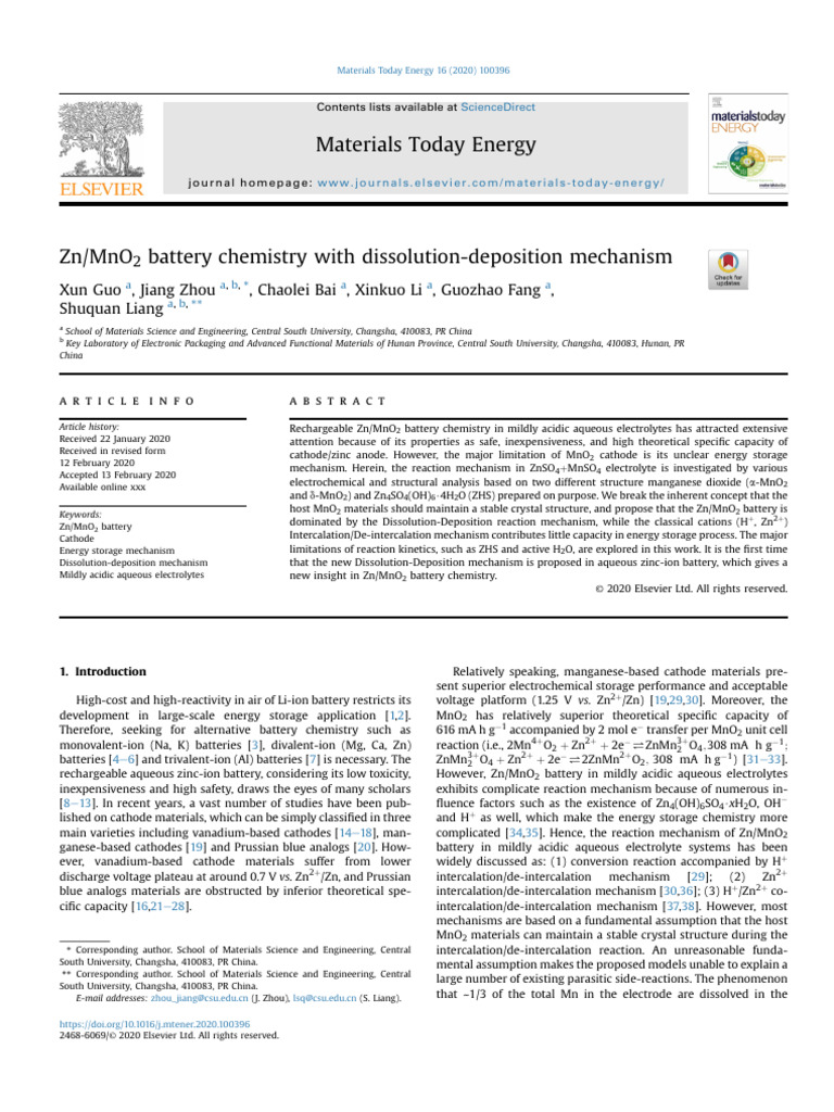 Zn-MnO2 Battery Chemistry | PDF | Electrochemistry | Electron Microscope