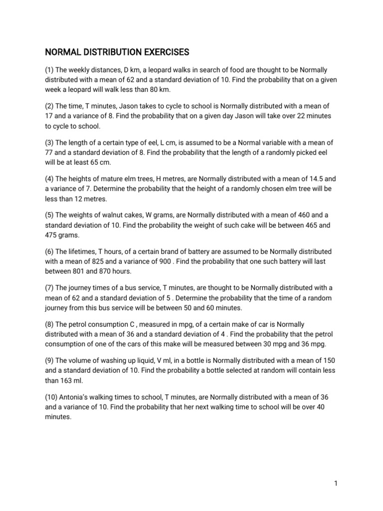 Normal Distribution Exercises | PDF | Normal Distribution | Standard Deviation