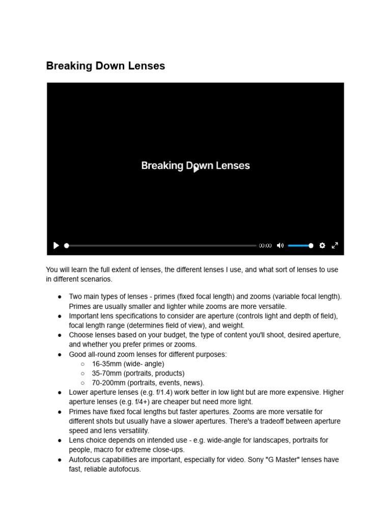 01-Breaking Down Lenses | PDF | Camera Lens | Aperture