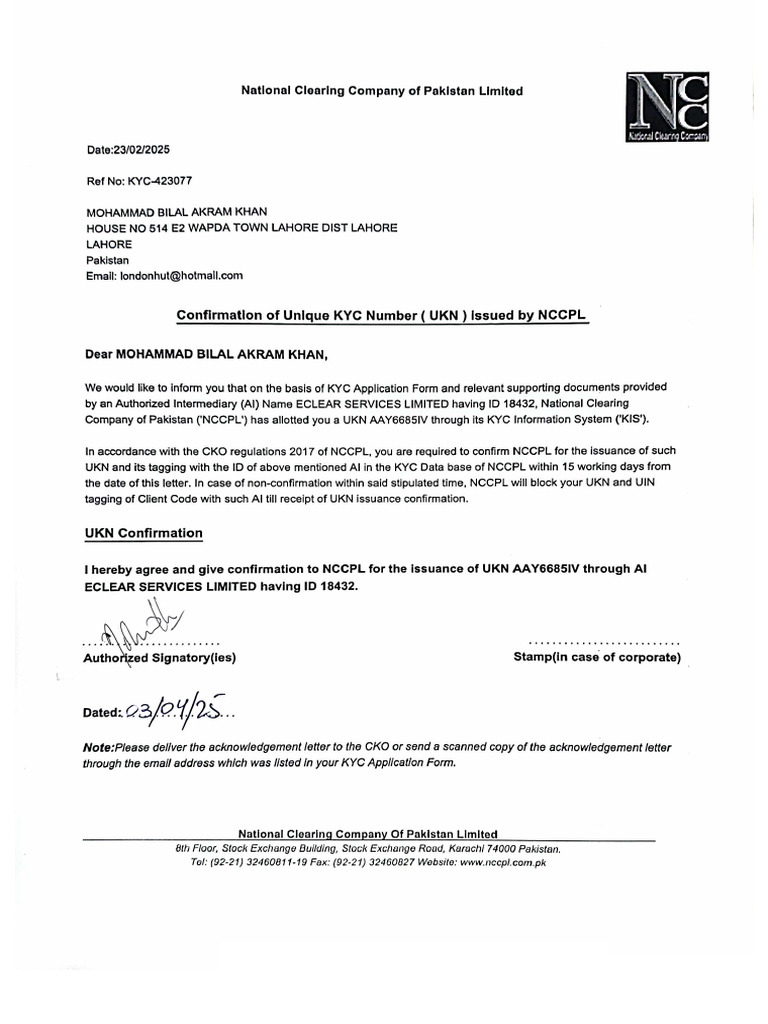 Ukn Confirmation Bilal Akram | PDF