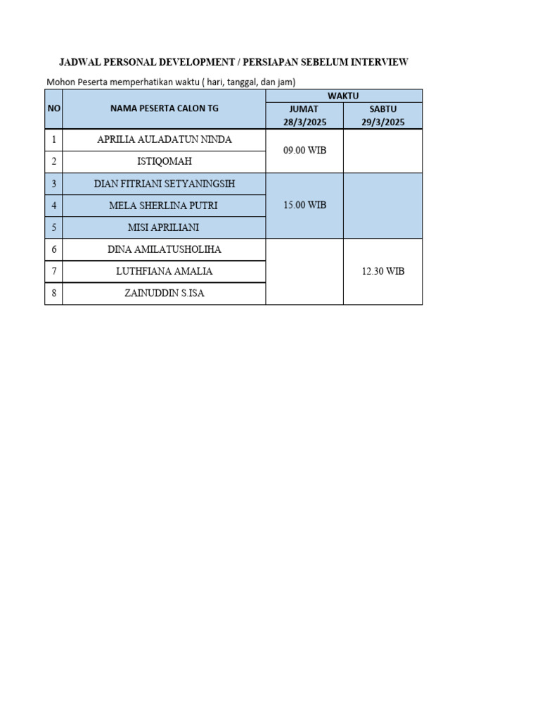 Jadwal Personal Development Dan Persiapan Sebelum Interview | PDF