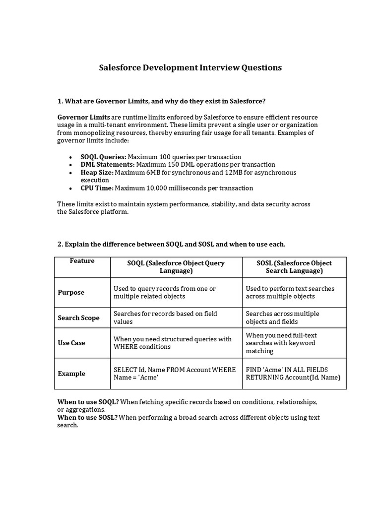 Salesforce Developer Interview Questions 1741453819 | PDF | Databases | Document Object Model