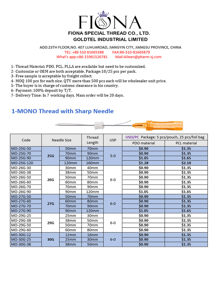 2023-08 PDO PCL Threads Price List | PDF | Tools | Medical Equipment