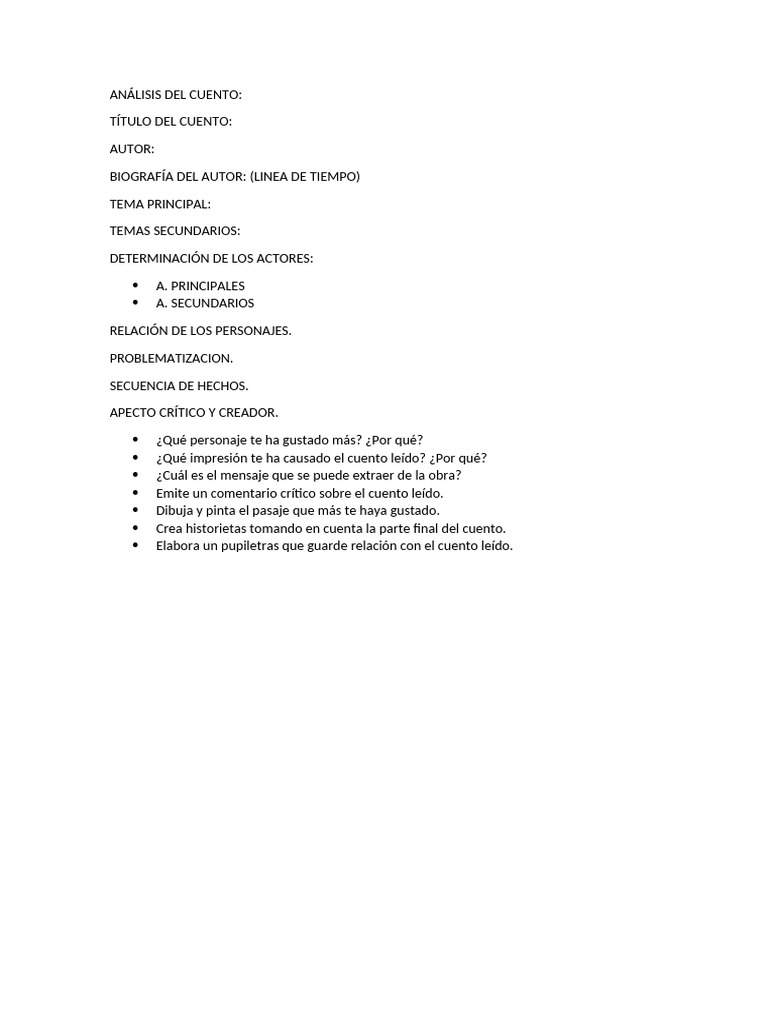 Análisis Del Cuento | PDF