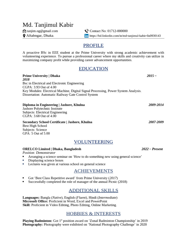CV of Md Tanjimul Kabir | PDF