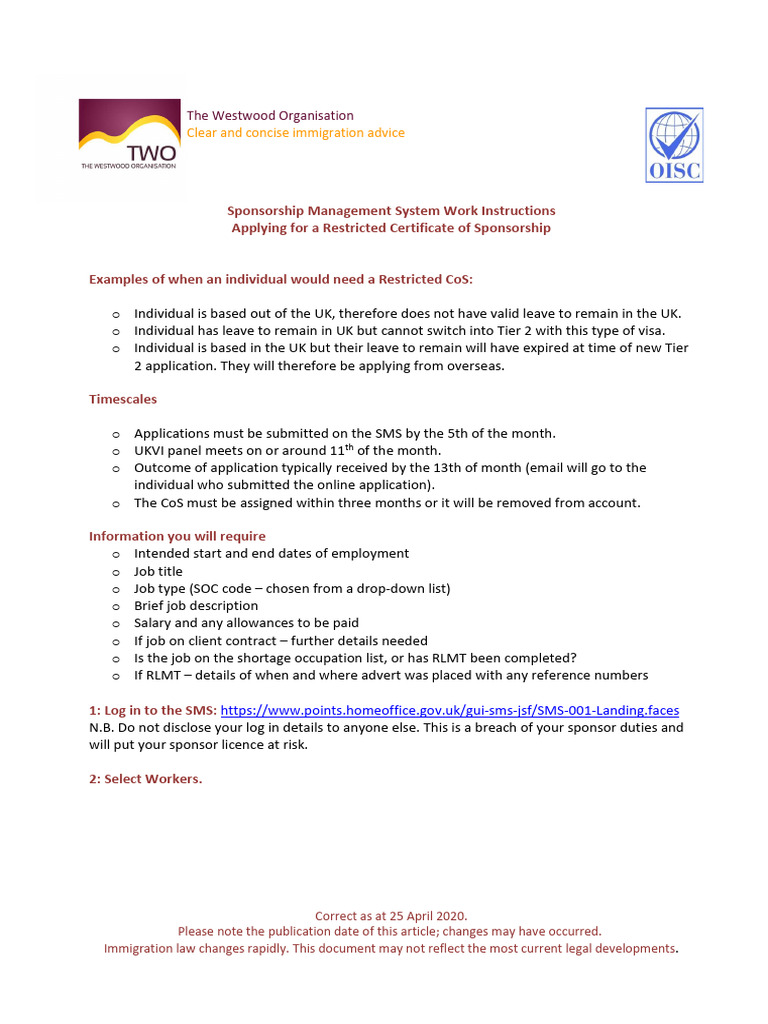 SMS Instructions Restricted COS | PDF | Salary | Employment