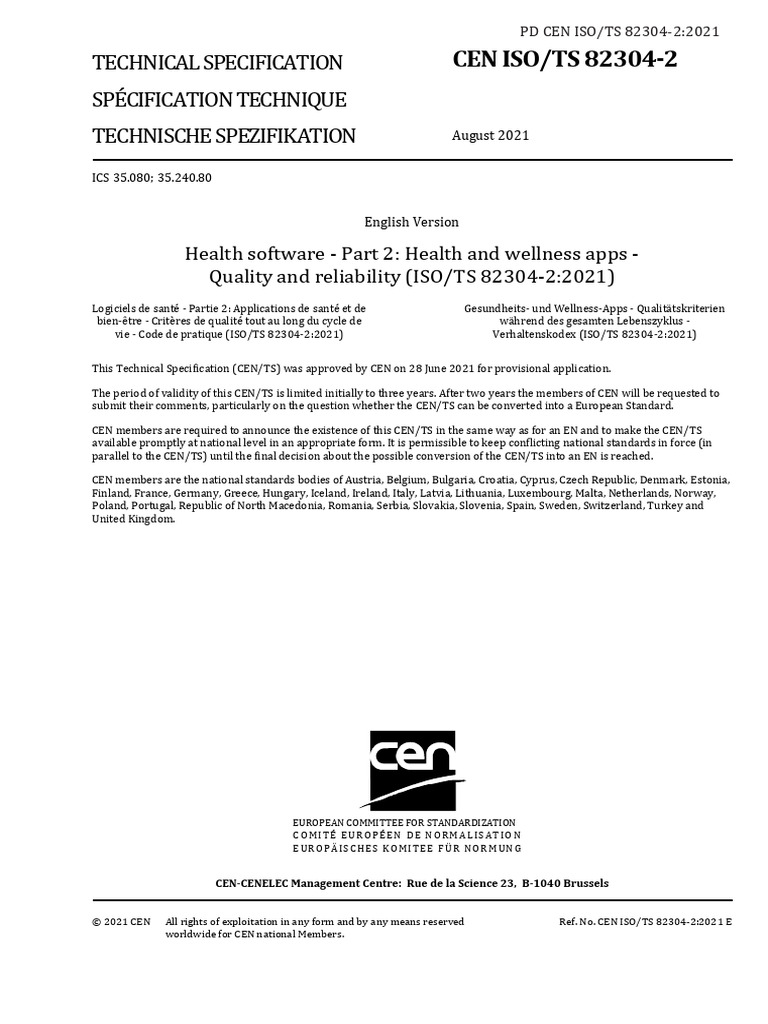 ISO/TS 82304-2: Health App Standards | PDF | Verification And ...