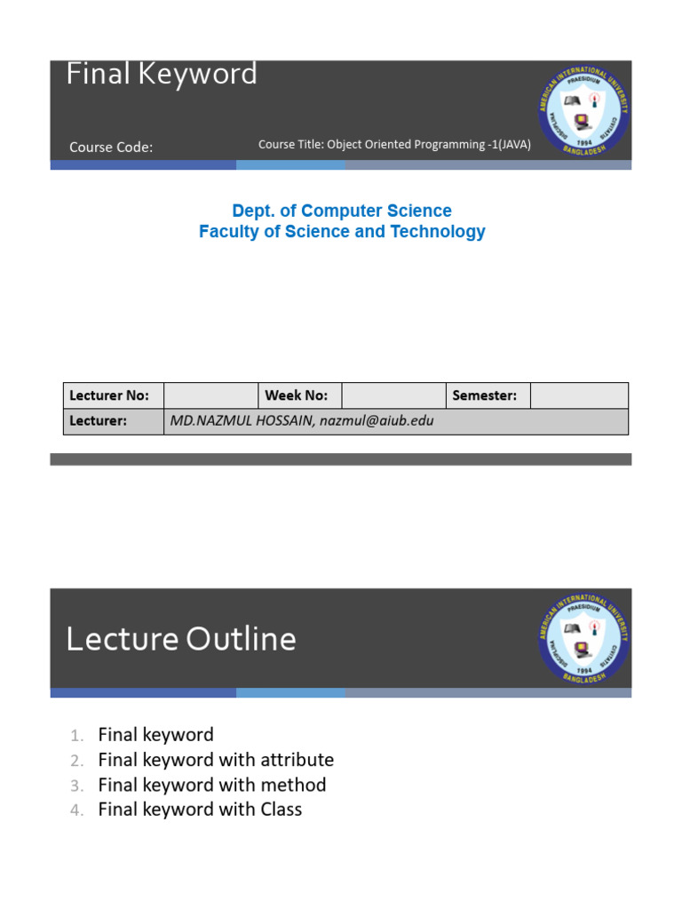Lesson 8.2 - Final Attribute, Final Method and Final Class | PDF | Method (Computer Programming ...