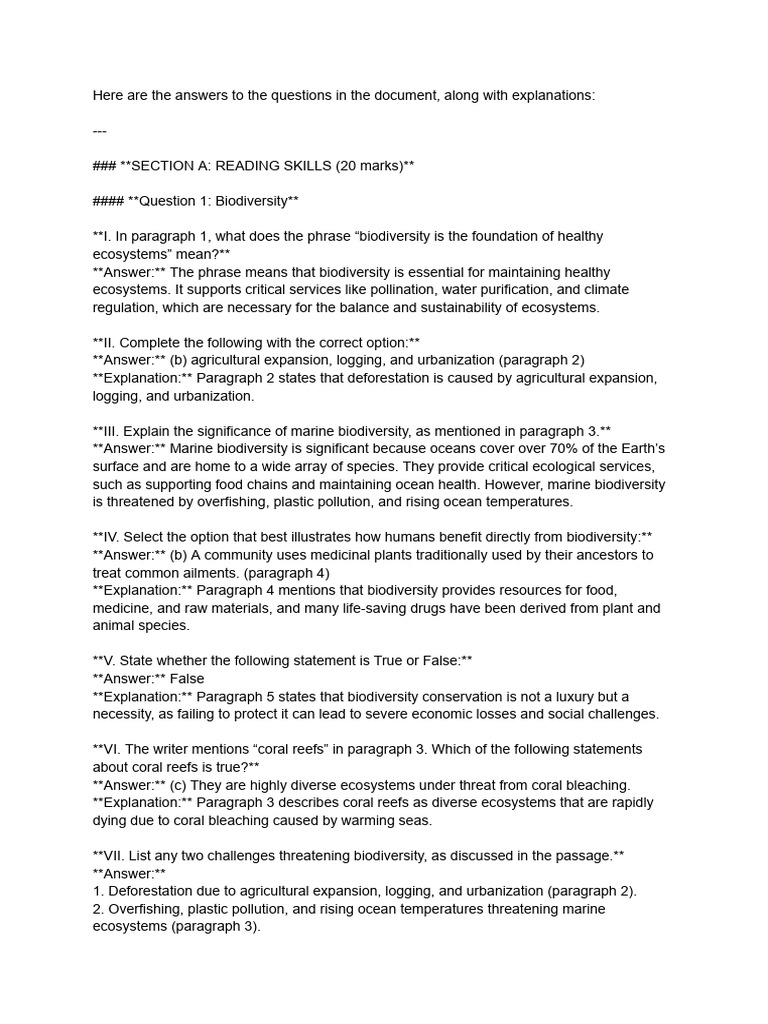 Answers to Sample Papers | PDF | Biodiversity | Verb