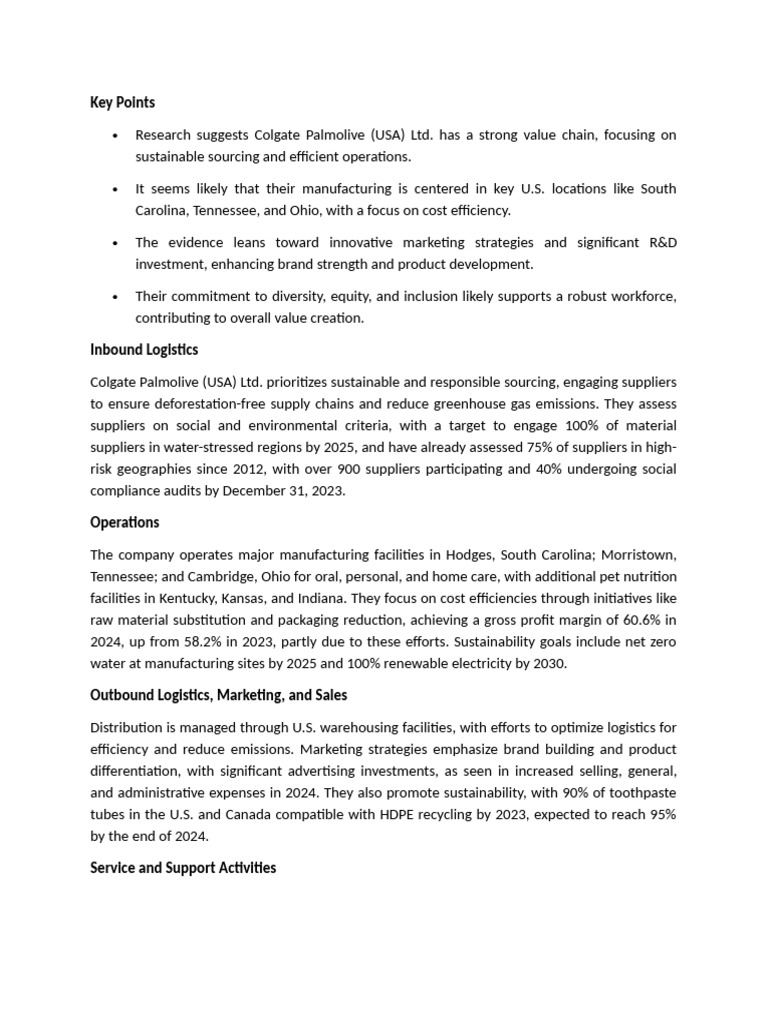 Colgate Value Chain Analysis | PDF | Supply Chain | Logistics