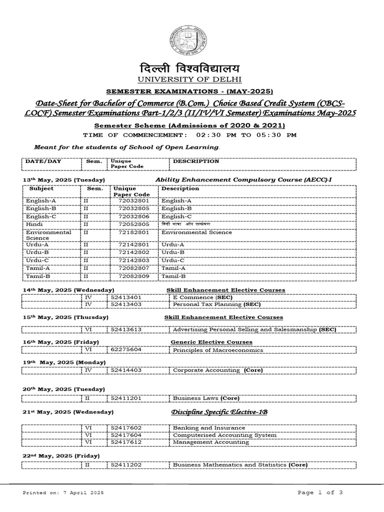2025-04-07-Sol-Bcom-2022-Ii-Iv - Vi Sem (CBCS) | PDF | Course Credit