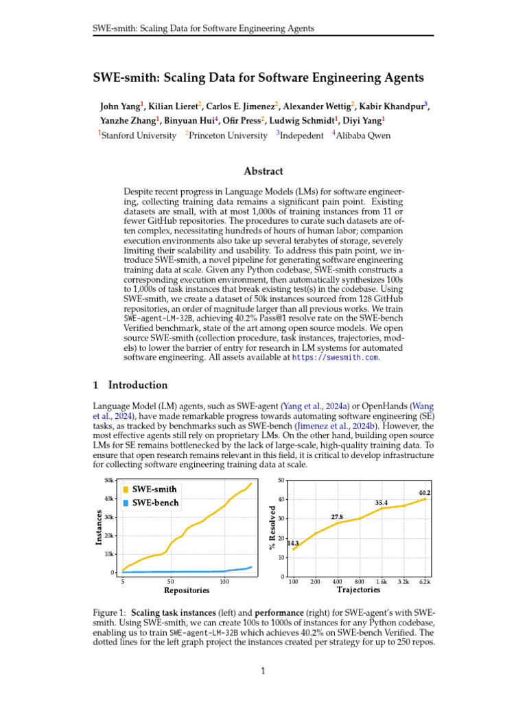 SWE-smith: Scaling Data For Software Engineering Agents | PDF | Software Bug | Software Repository