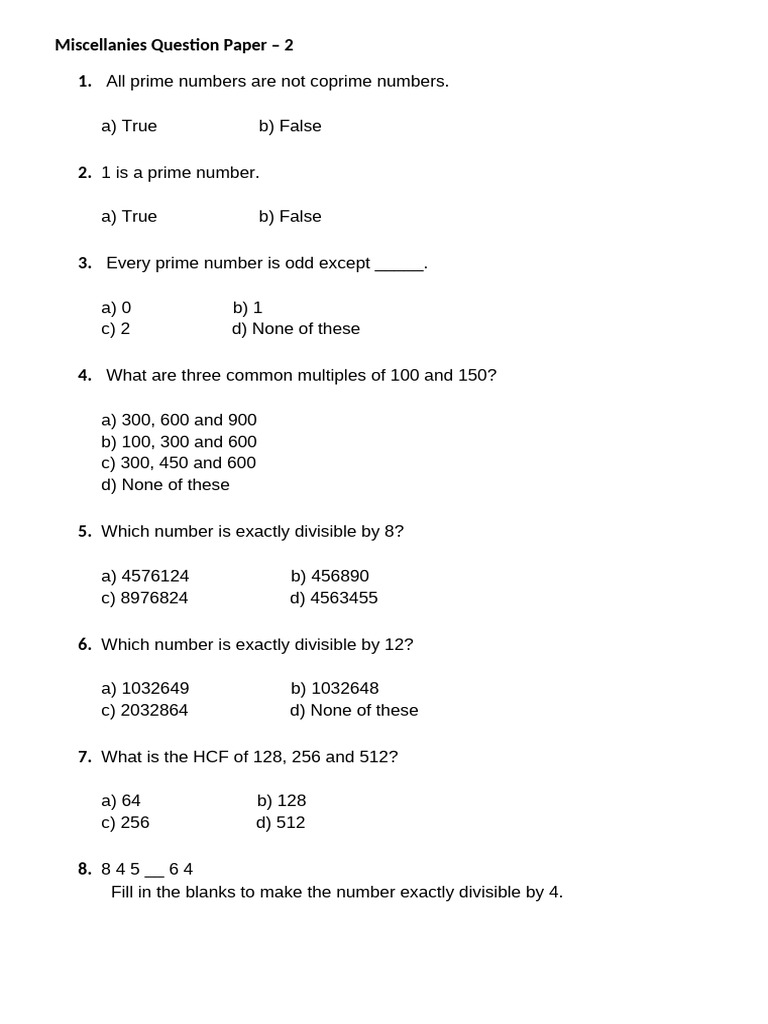 Miscellanies Question Paper 29.4-2 | PDF