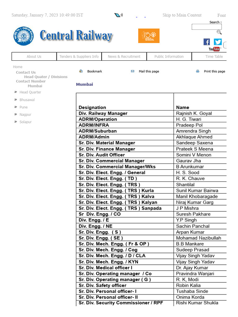Central Railway - Indian Railways Portal | PDF