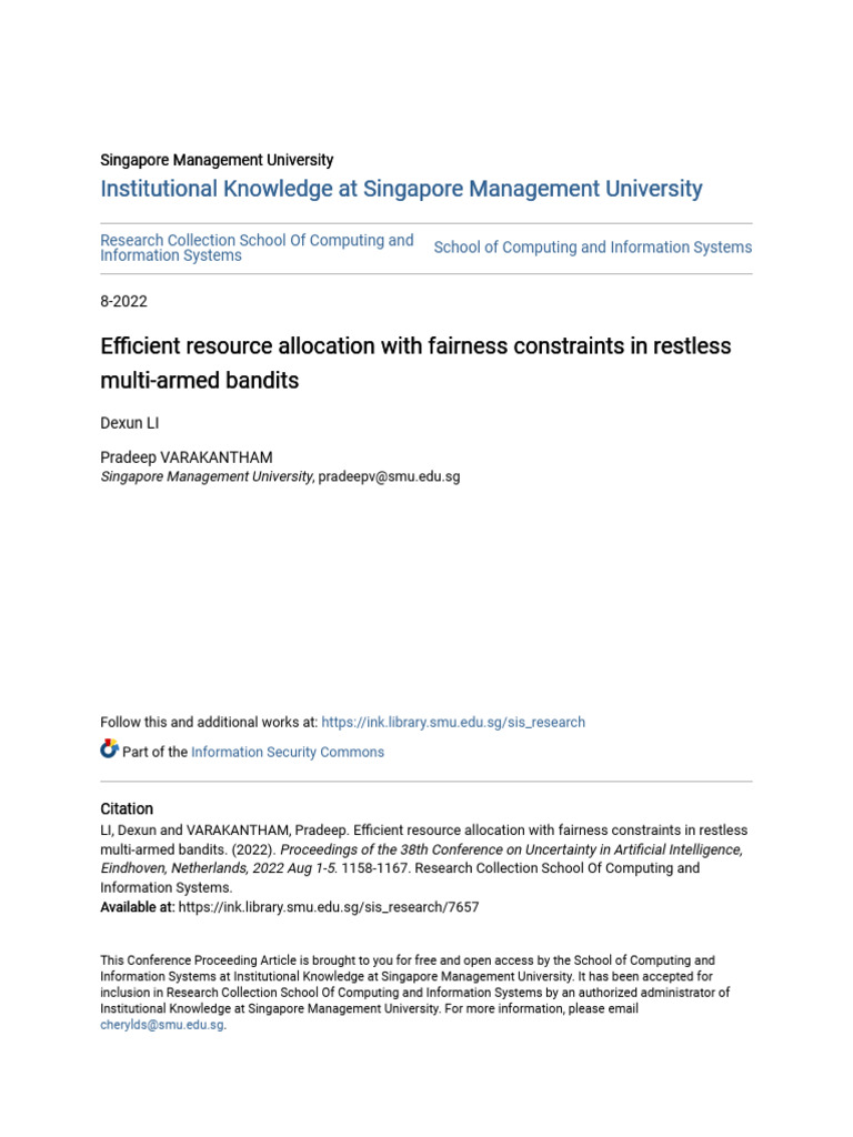 Efficient Resource Allocation With Fairness Constraints In Restle Pdf Markov Chain