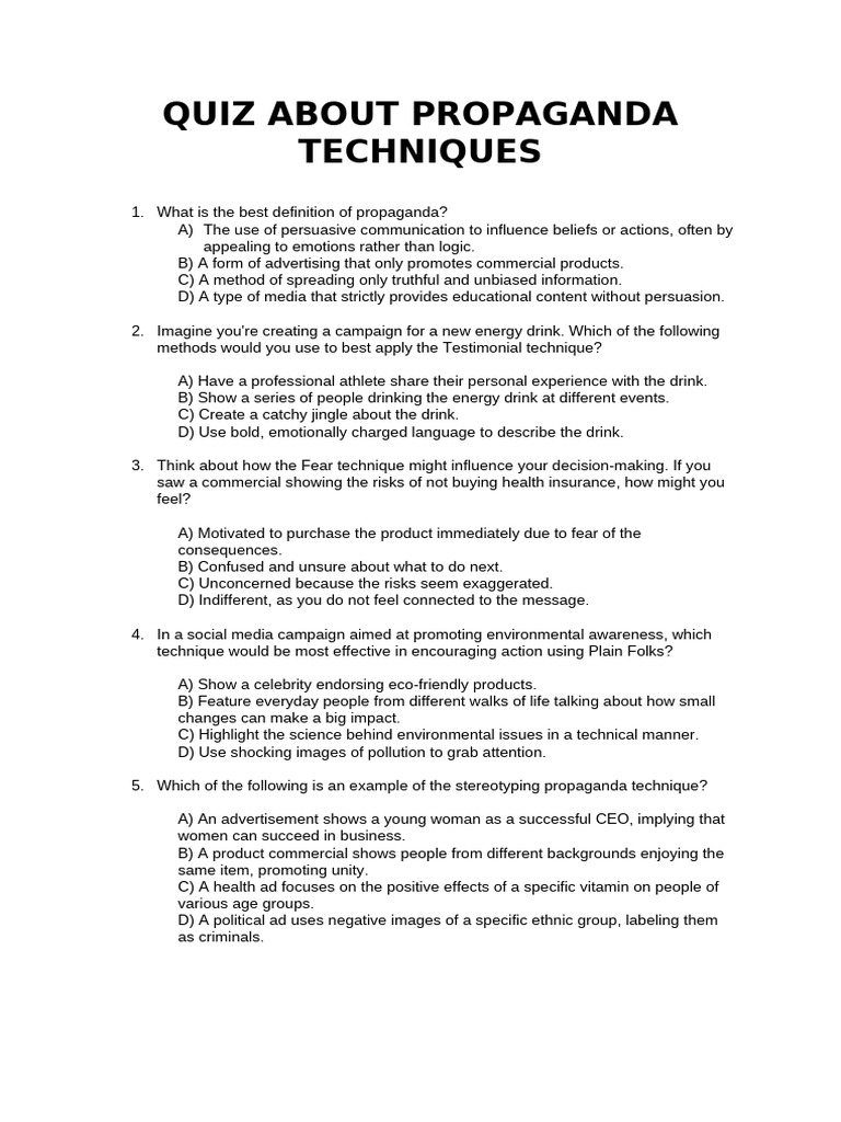 Quiz on Propaganda Techniques | PDF