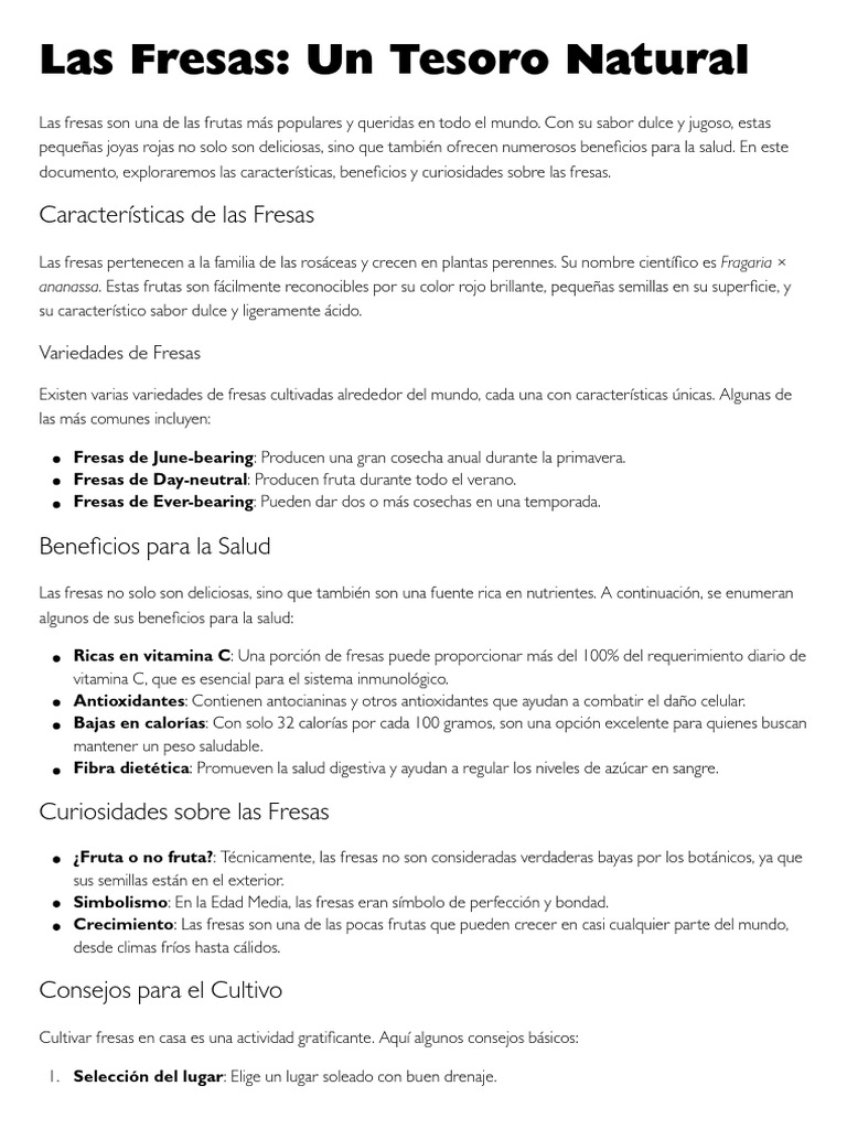Las Fresas Un Tesoro Natural | PDF | fresa | Fruta