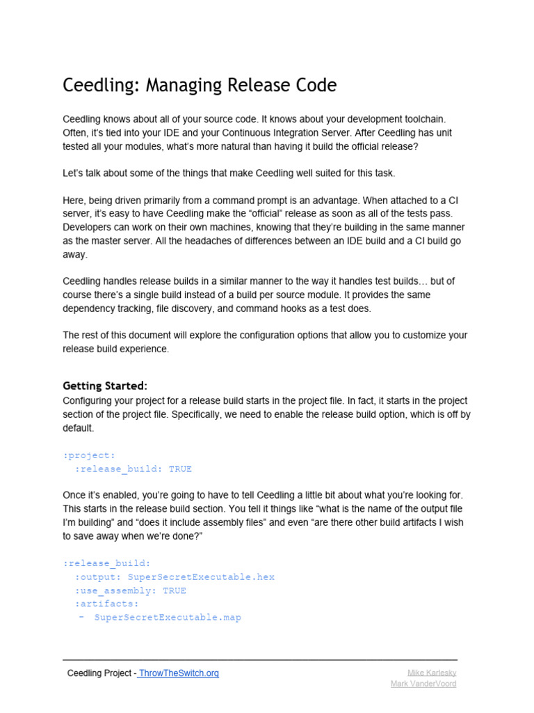 Ceedling Managing Release Code | PDF | Computer File | Computer Engineering