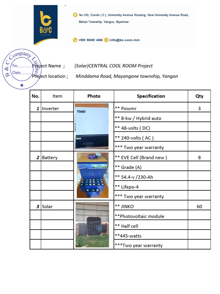 B&C-Solar Specification For Unicef Central Cold Chain-Yangon Project ...