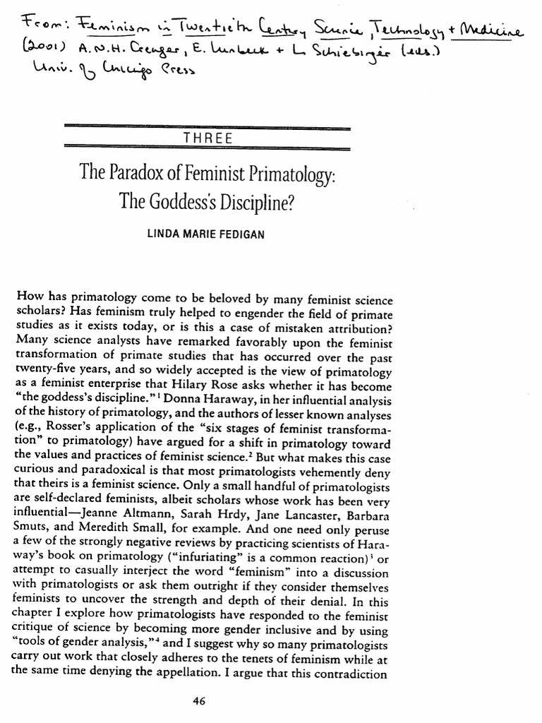 Fedigan (2001) Paradox Feminist Primatology | PDF