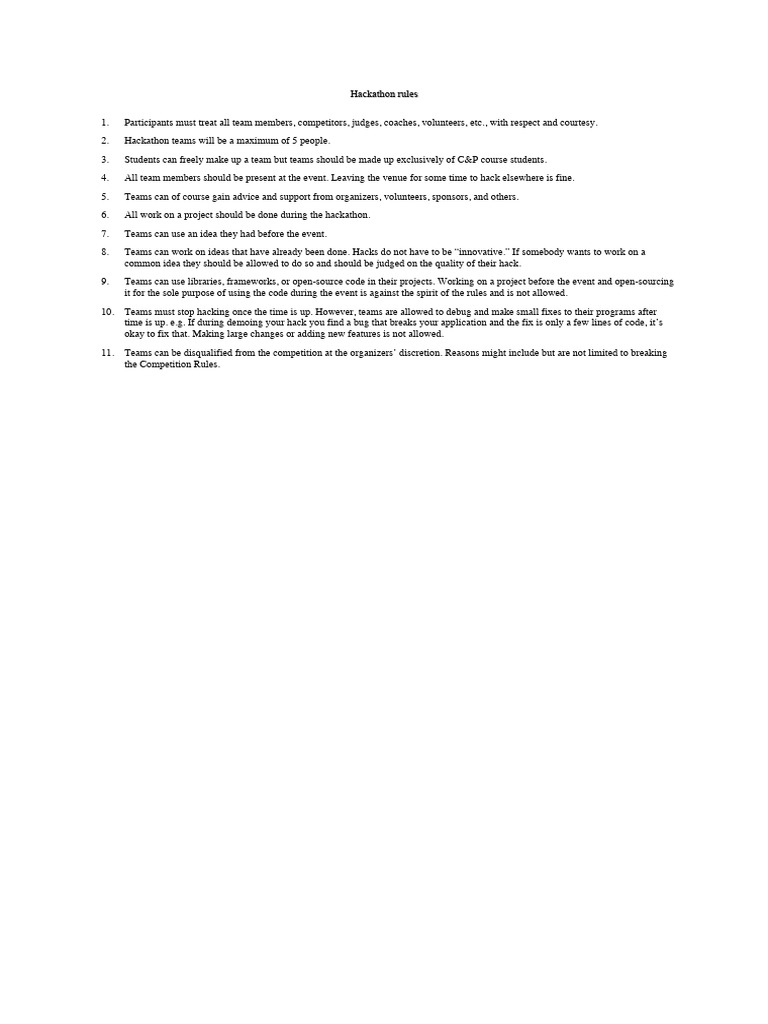 Hackathon Rules | PDF