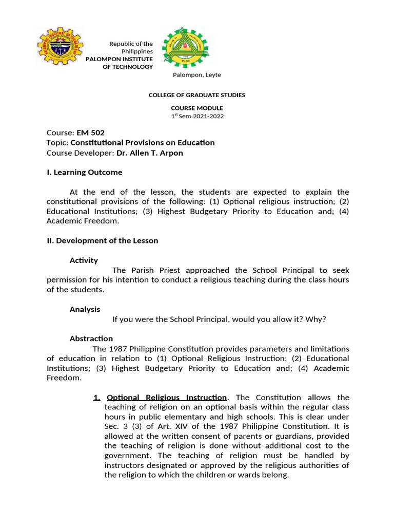 Constitutional Provisions on Education | PDF | Academic Freedom | Justice